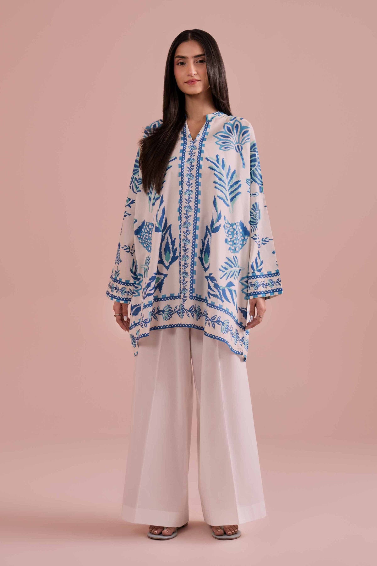 Buy White Printed Cambric 1-piece ready to wear Tunic - NishatUK
