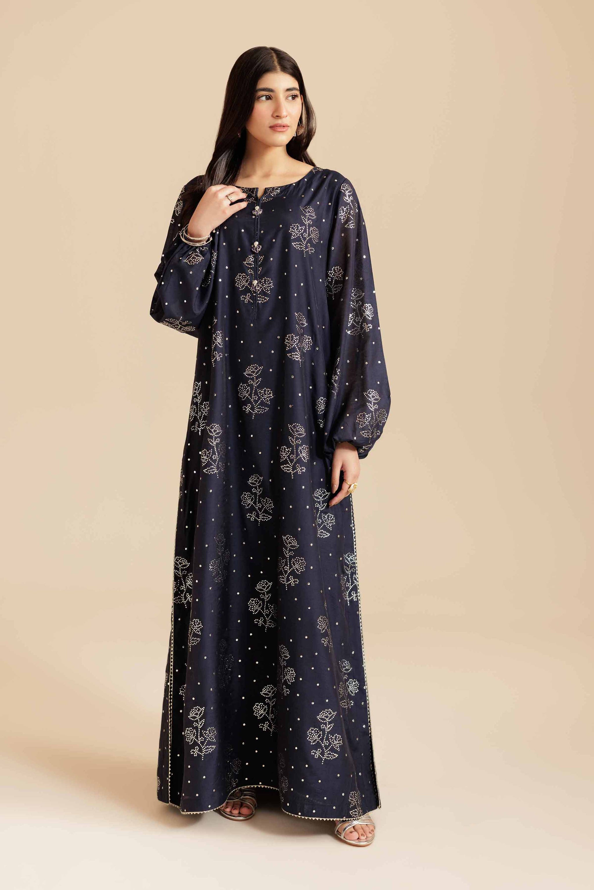 Buy Blue Solids Mukesh 1-piece ready to wear Fustan