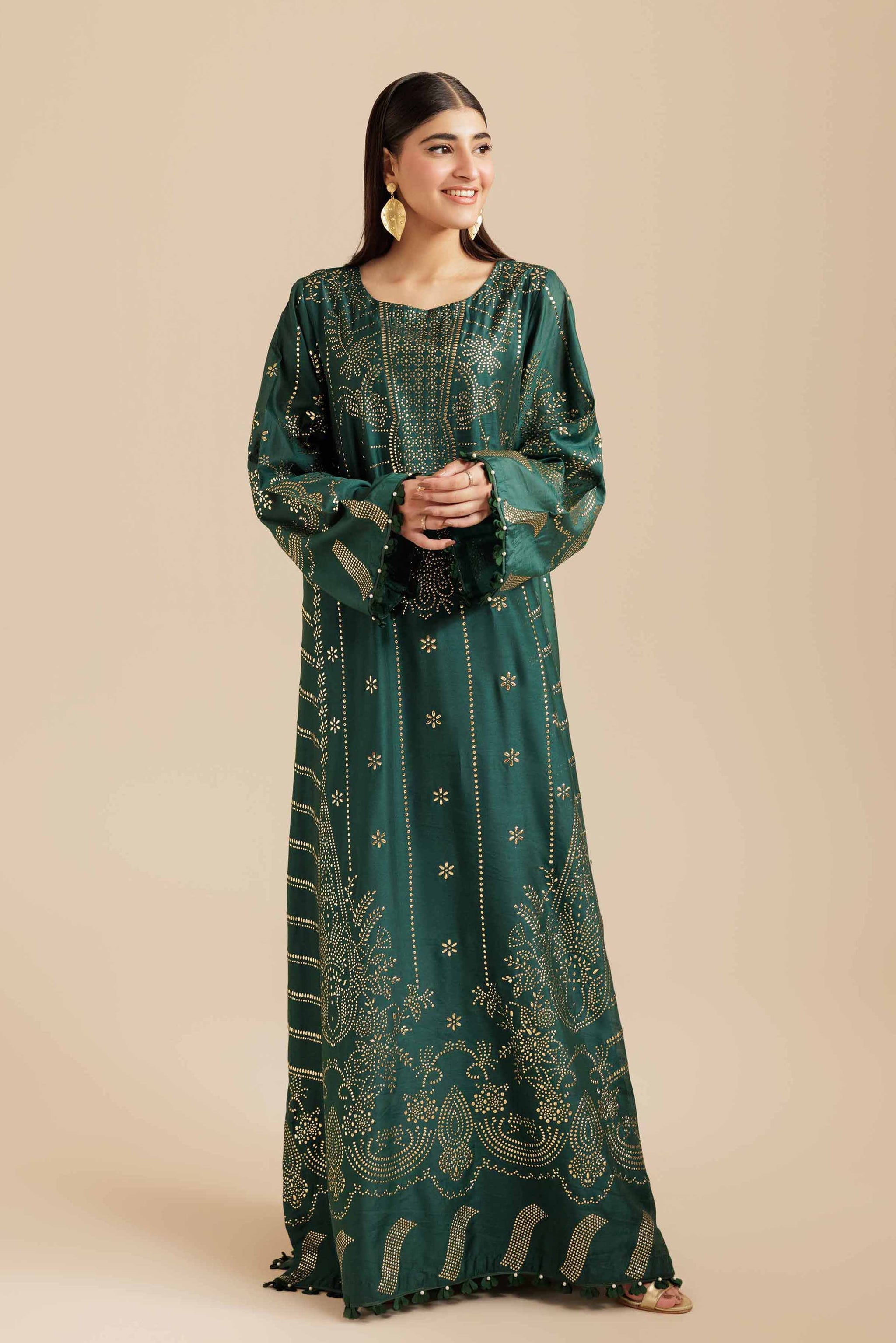 Buy Dark Green Mukesh 1-piece ready to wear Long Dress