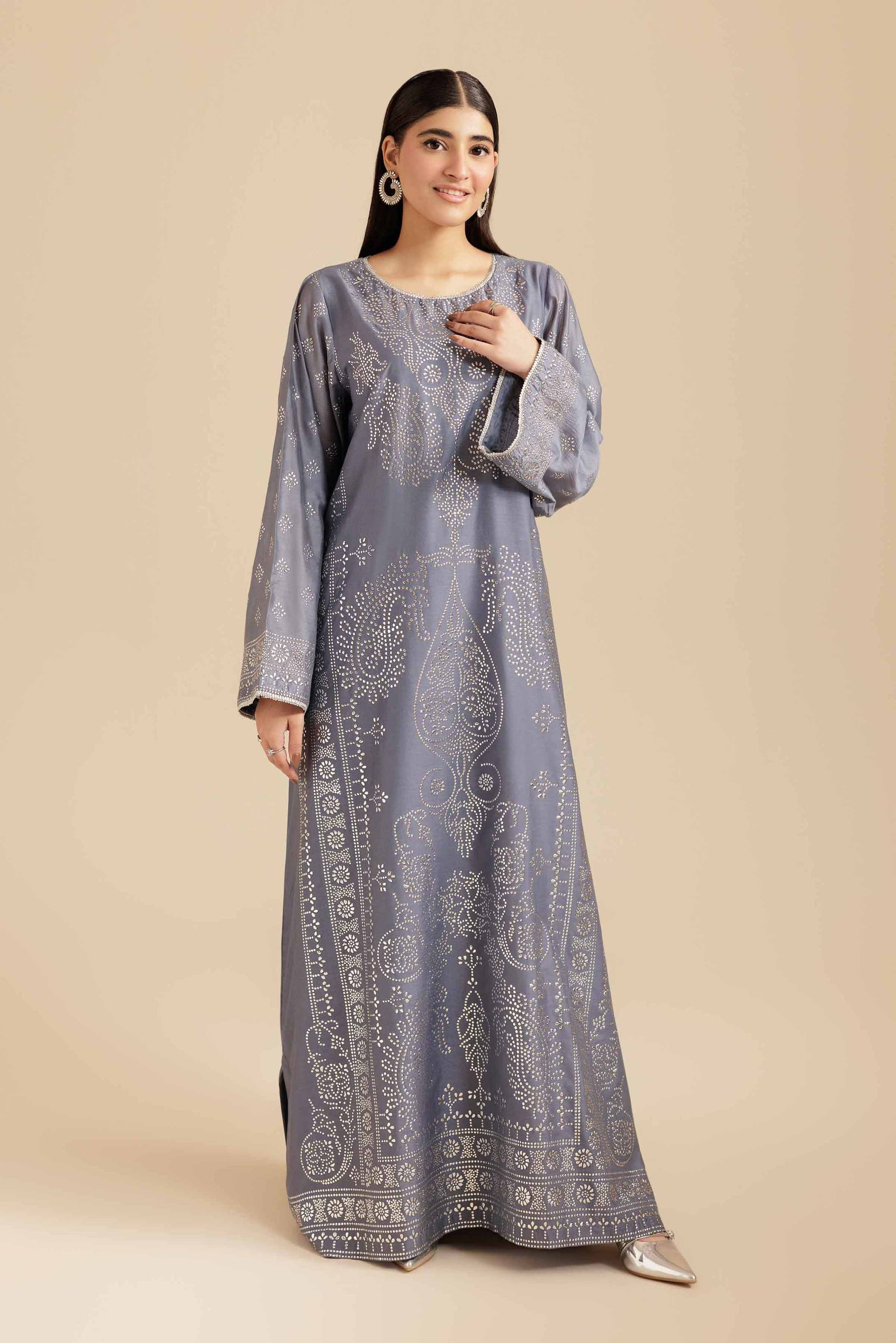 Buy Blue Solids Mukesh 1-piece ready to wear Long Dress